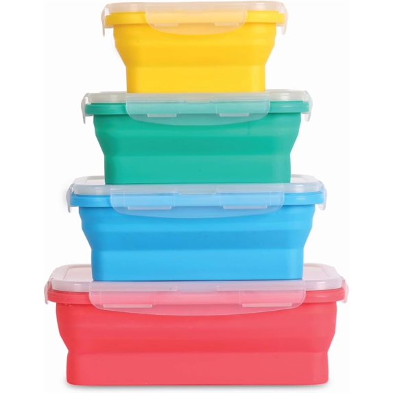 Collapsible Silicone Food Storage Containers with Lids, Set of 4, BPA ...