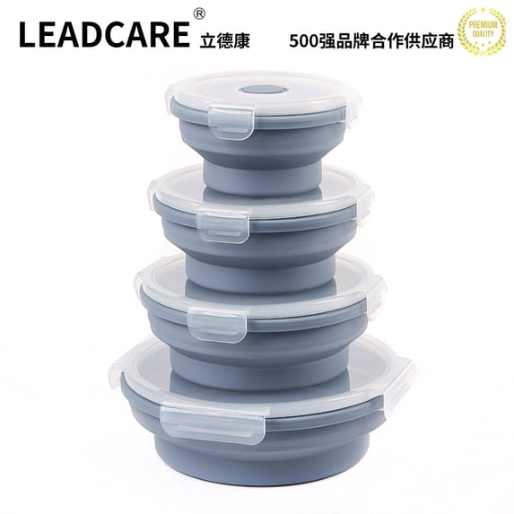 Collapsible Silicone Food Storage Containers with Lids, Set of 4 Round ...