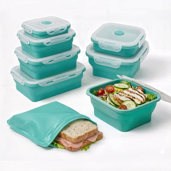 Collapsible Silicone Food Storage Containers with Lids – Stackable ...
