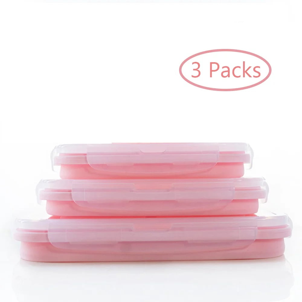 Collapsible Silicone Food Storage Containers Lunch Box, Large Set of 3 ...