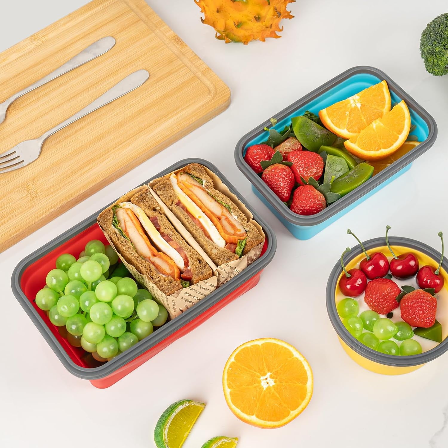 Collapsible Silicone Food Storage Containers Set with Lid & Air Vent ...