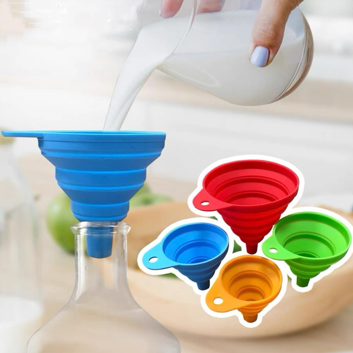 Collapsible Silicone Kitchen Funnel Set 4 Pack - Walmart.com