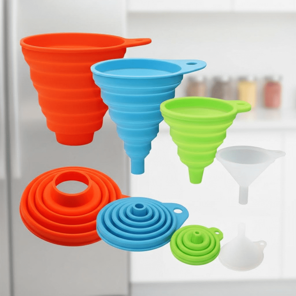 Collapsible Silicone Kitchen Funnel Set of 4 Sizes, Food Grade Flexible ...