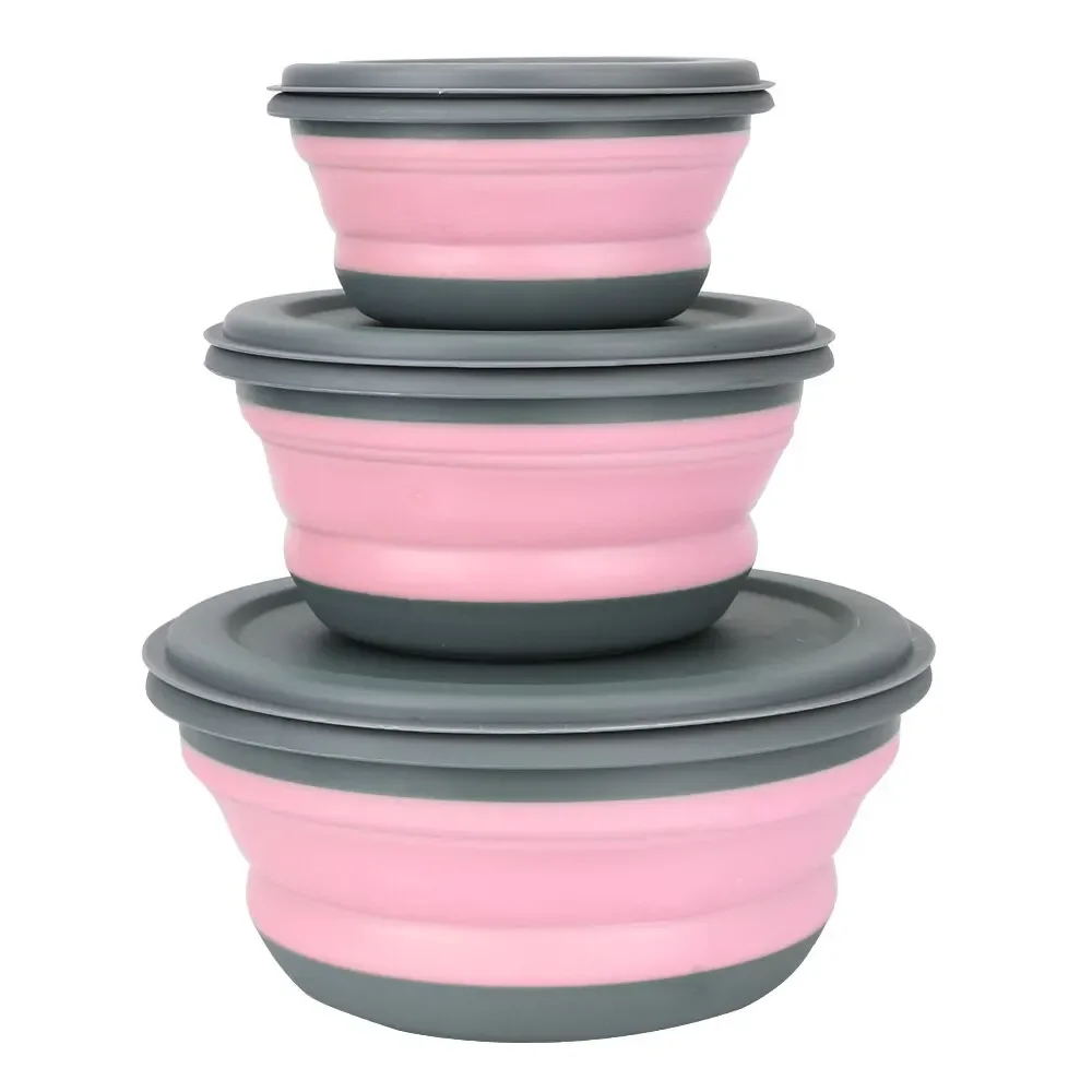 Collapsible Silicone Lunch Bowls 3 Pieces Foldable Food Containers ...