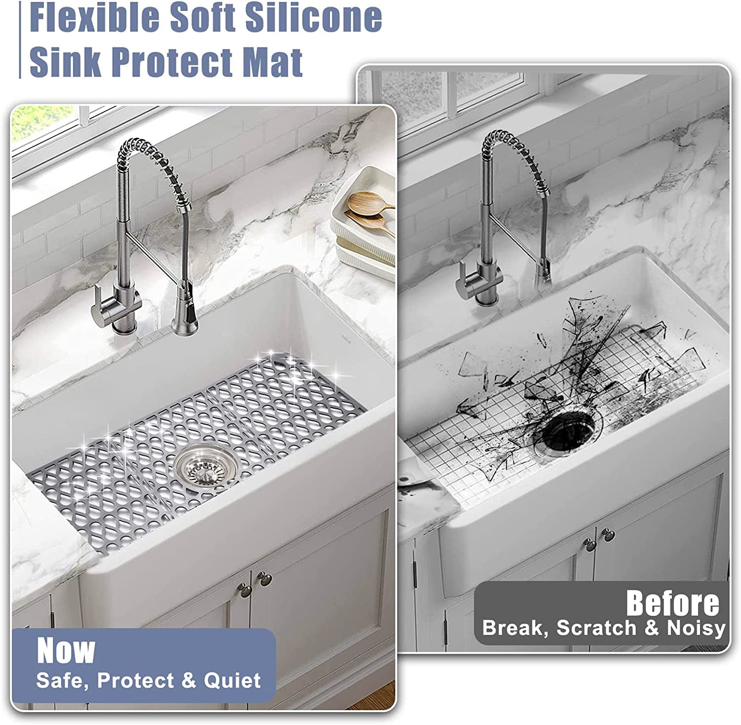"Collapsible Silicone Sink Mat for Kitchen, Non-slip, Heat Resistant ...