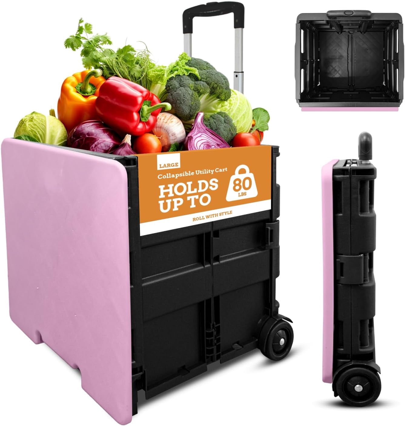 Collapsible -Slim -N-Roll,2 Wheel Utility Cart w/Lid as Seat up to 250 ...