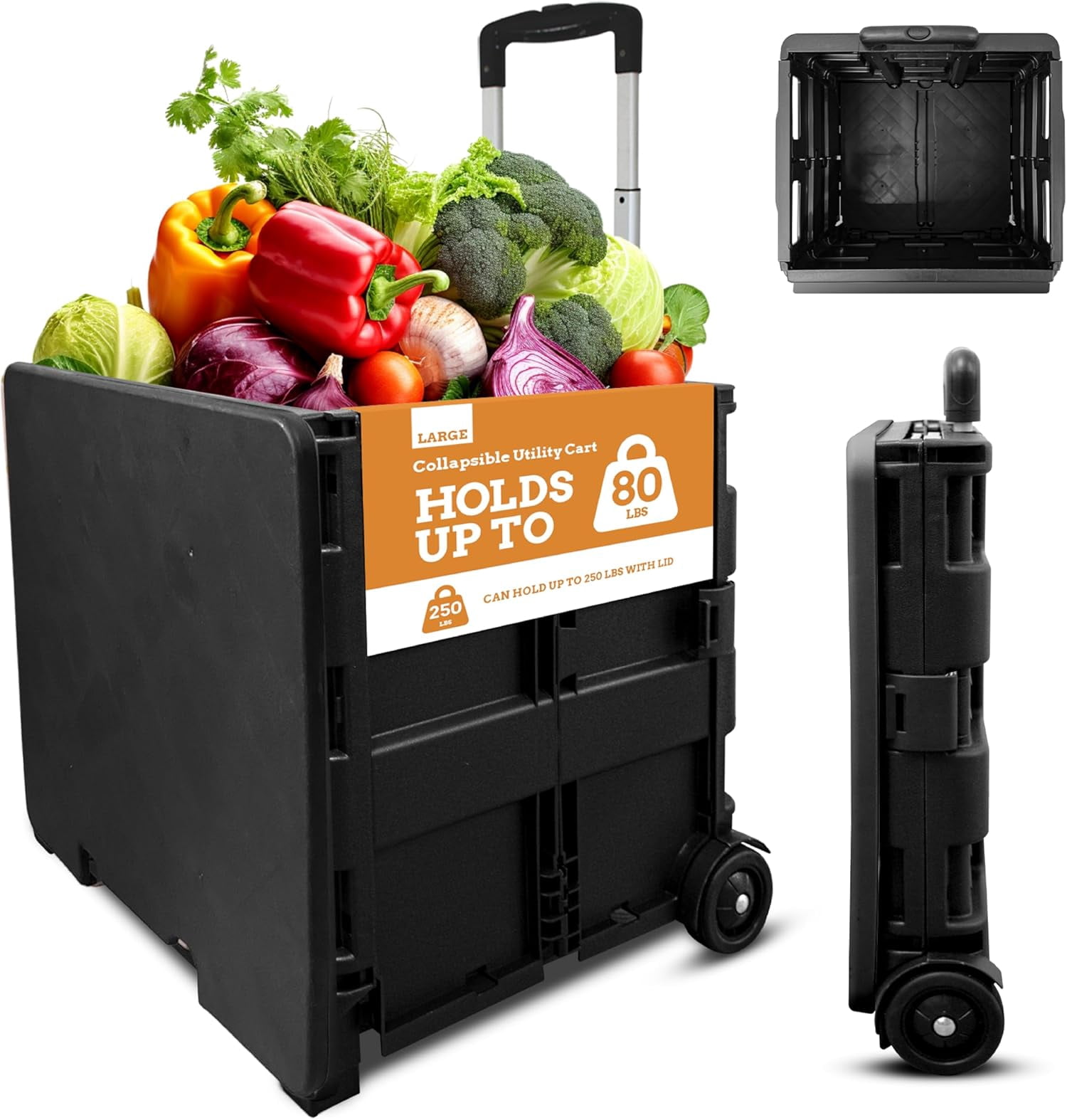 Collapsible -Slim -N-Roll,2 Wheel Utility Cart w/Lid as Seat up to 250 ...