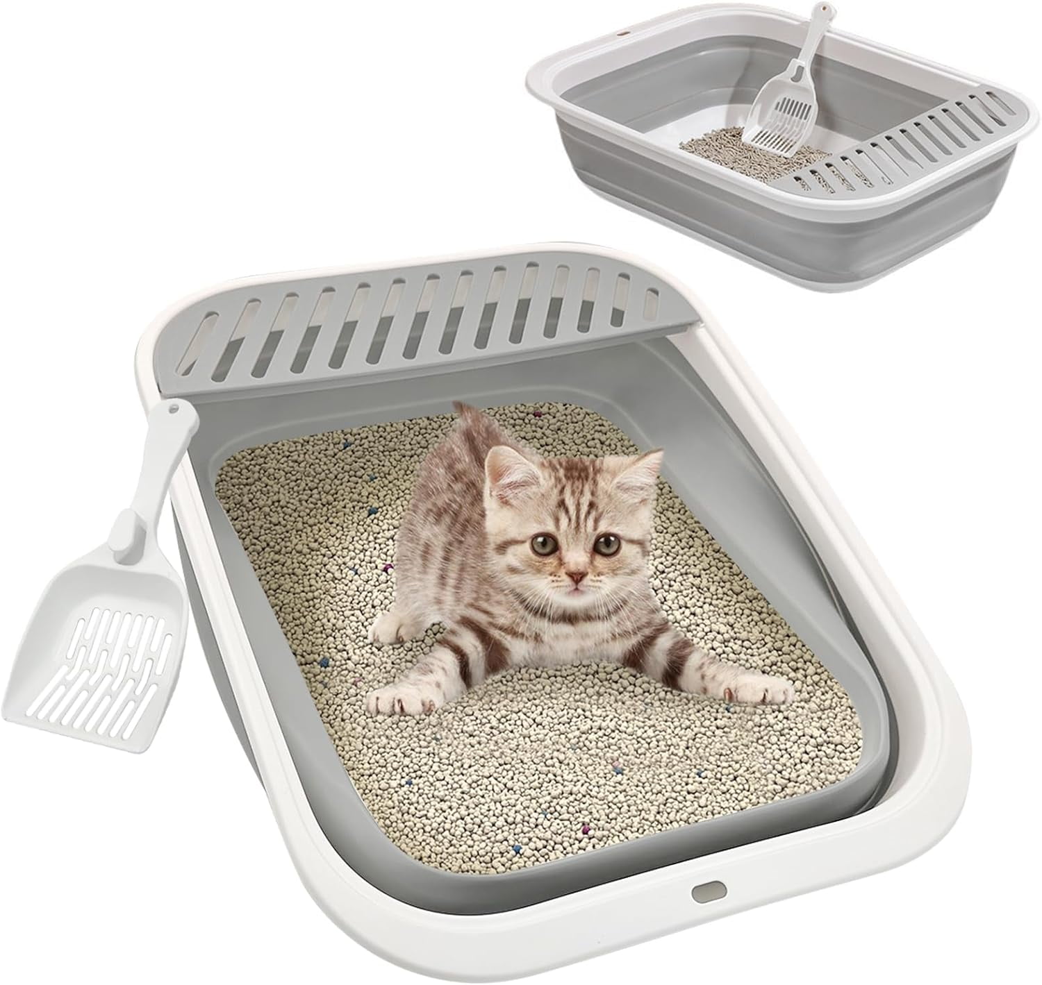 Collapsible Small Cat Litter Box Open Kitty Litter Pan with Scoop ...