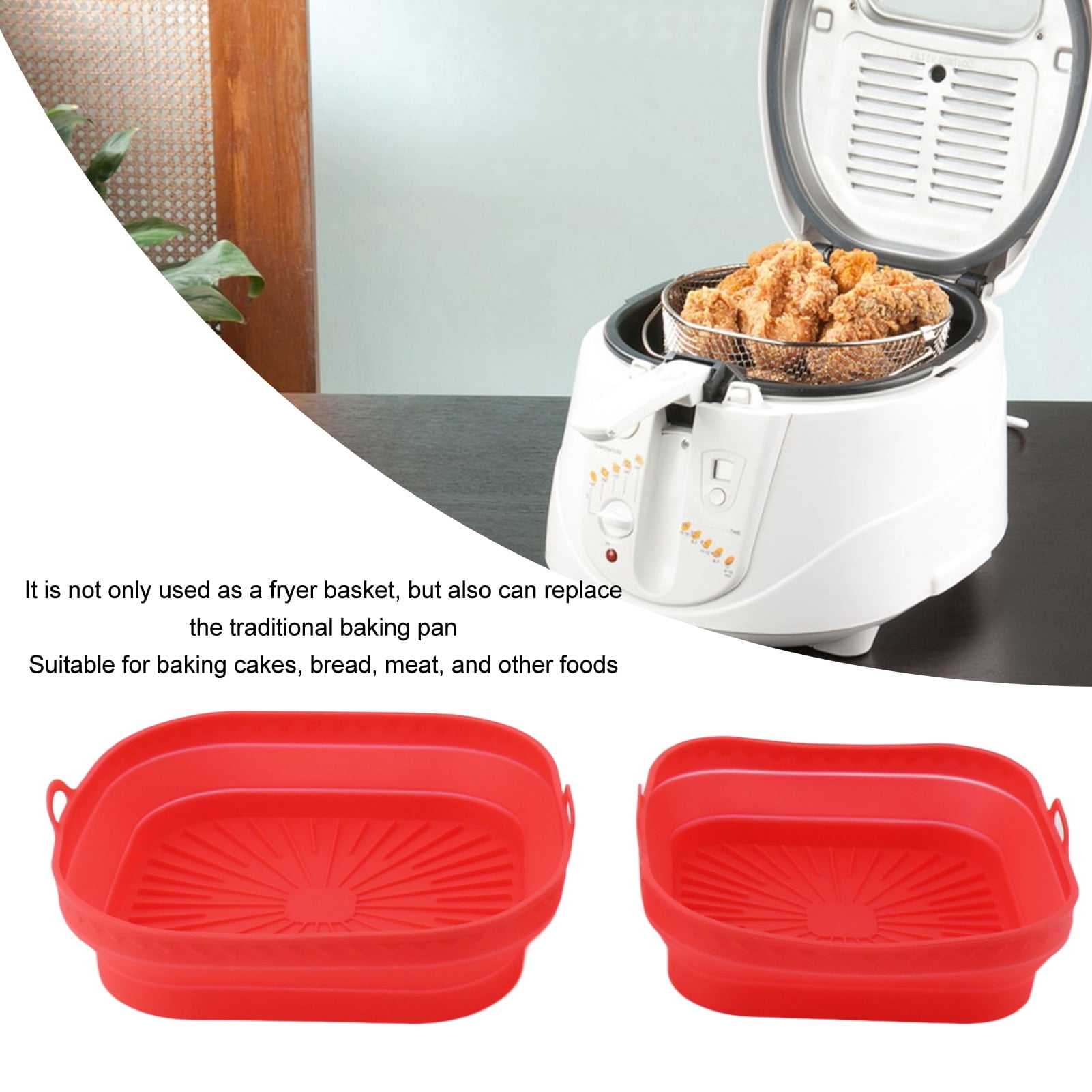 Collapsible Square Fryer Liners, 2 Count, High,Heat Silicone, Perfect ...