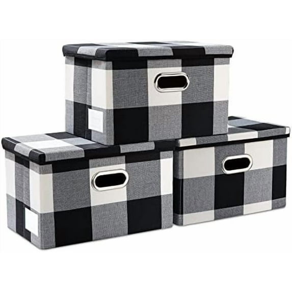 Collapsible Storage Bin with Lid [3-Pack] Fabric Foldable Storage Box ...