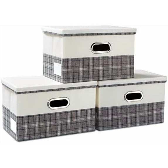 Collapsible Storage Bin with Lid [3-Pack] Fabric Foldable Storage Box ...
