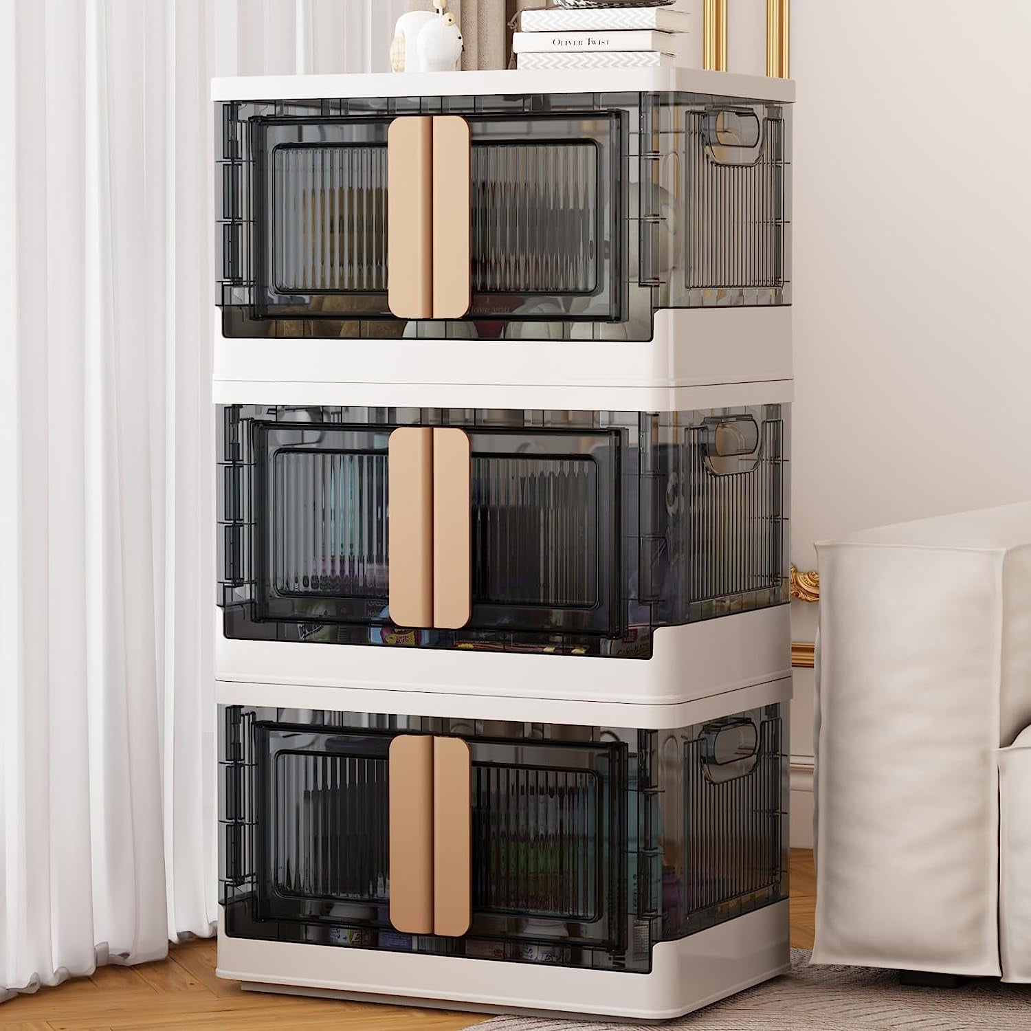 Collapsible Storage Bin with Double Door,Stackable Storage Bins with ...