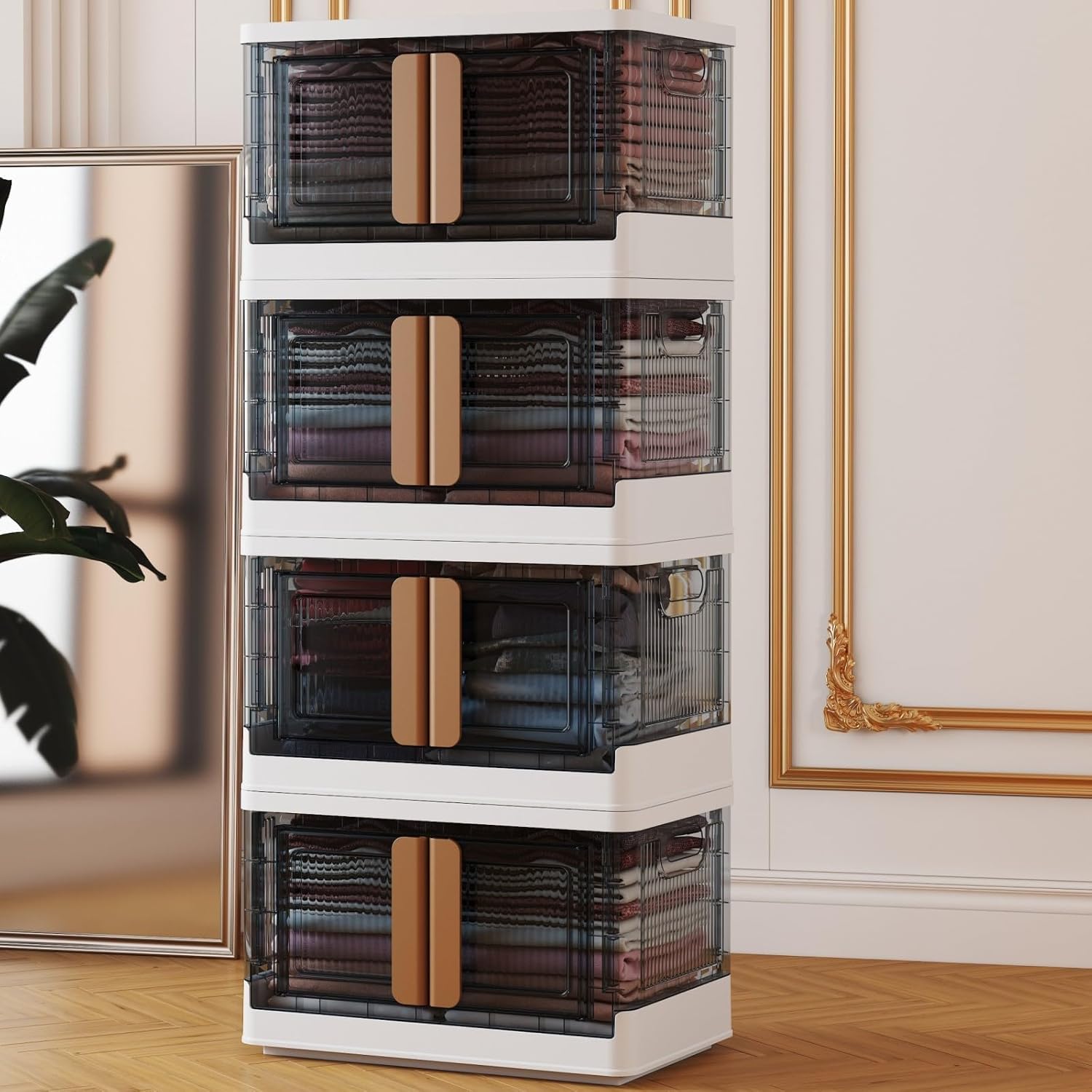 Collapsible Storage Bin with Double Door,Stackable Storage Bins with ...