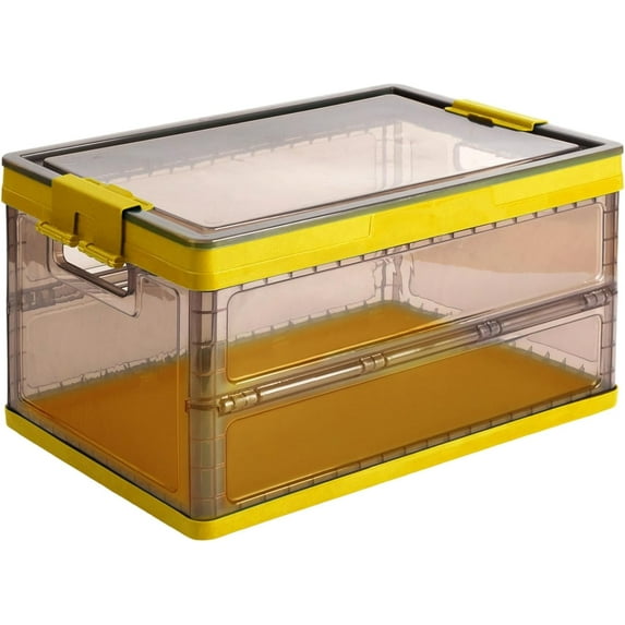 Collapsible Storage Bin with Lid and Latches, 7 Gal Clear Collapsible ...
