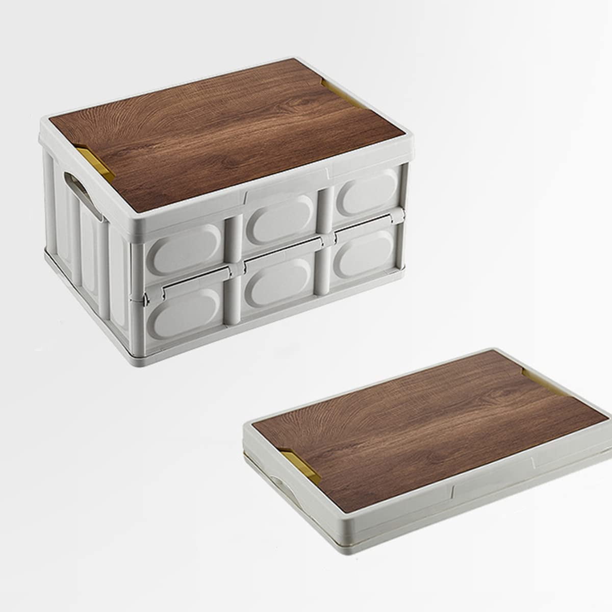 Collapsible Storage Bin with Wooden Lid, Foldable&Stackable Storage ...
