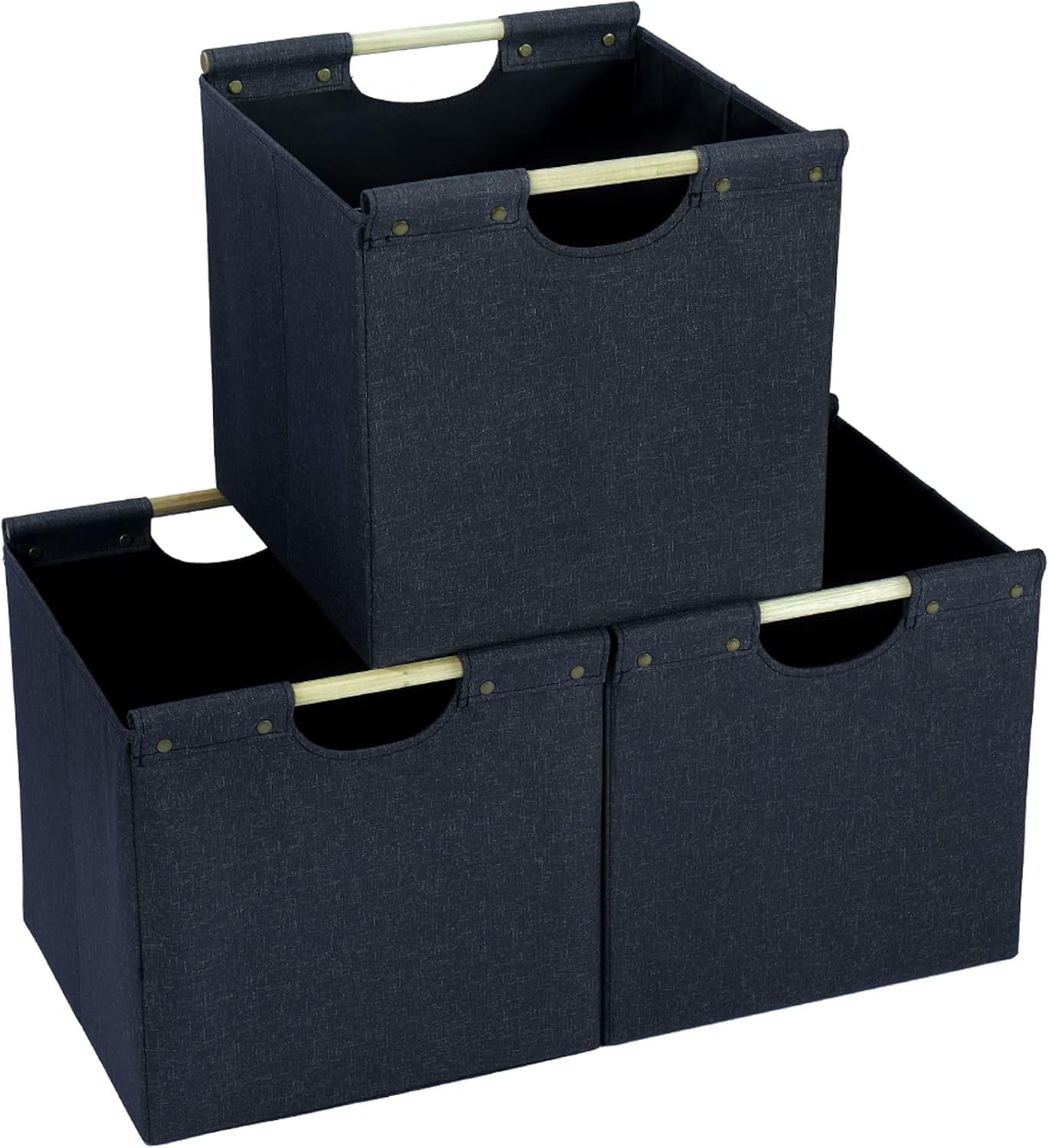 Collapsible Storage Bins, 12x12x12in Storage Cubes Linen Fabric, 3 Pack ...