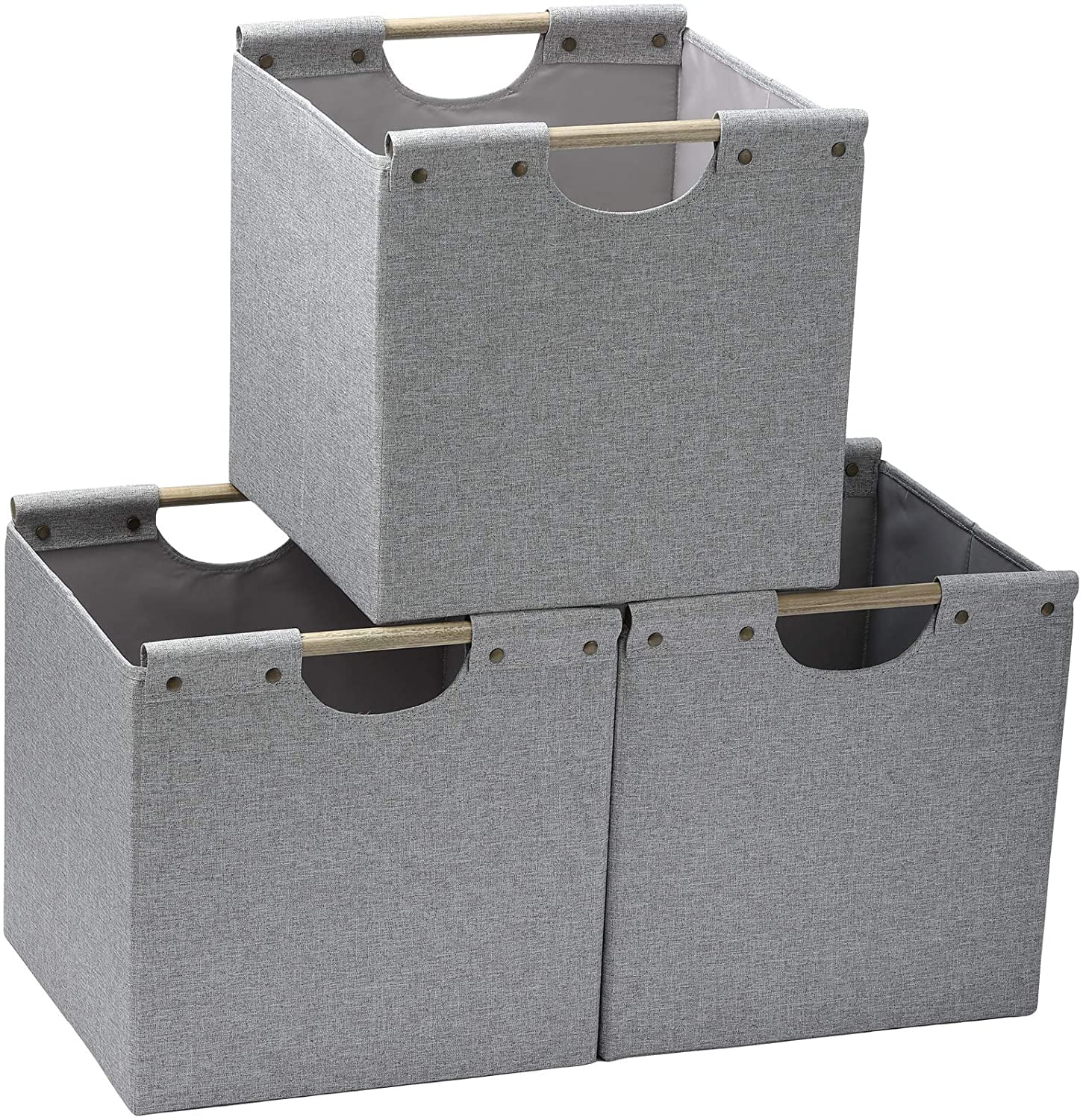 Collapsible Storage Bins, 13x13x13in Storage Cubes Linen Fabric, 3 Pack ...