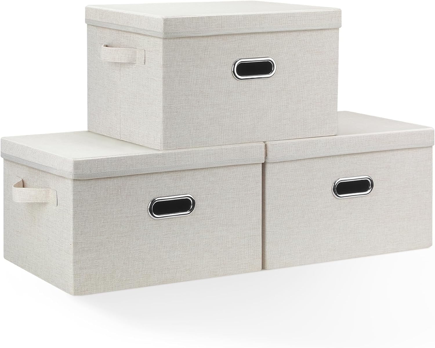 Collapsible Storage Bins with Lids, 3 Pack Linen Fabric Foldable ...