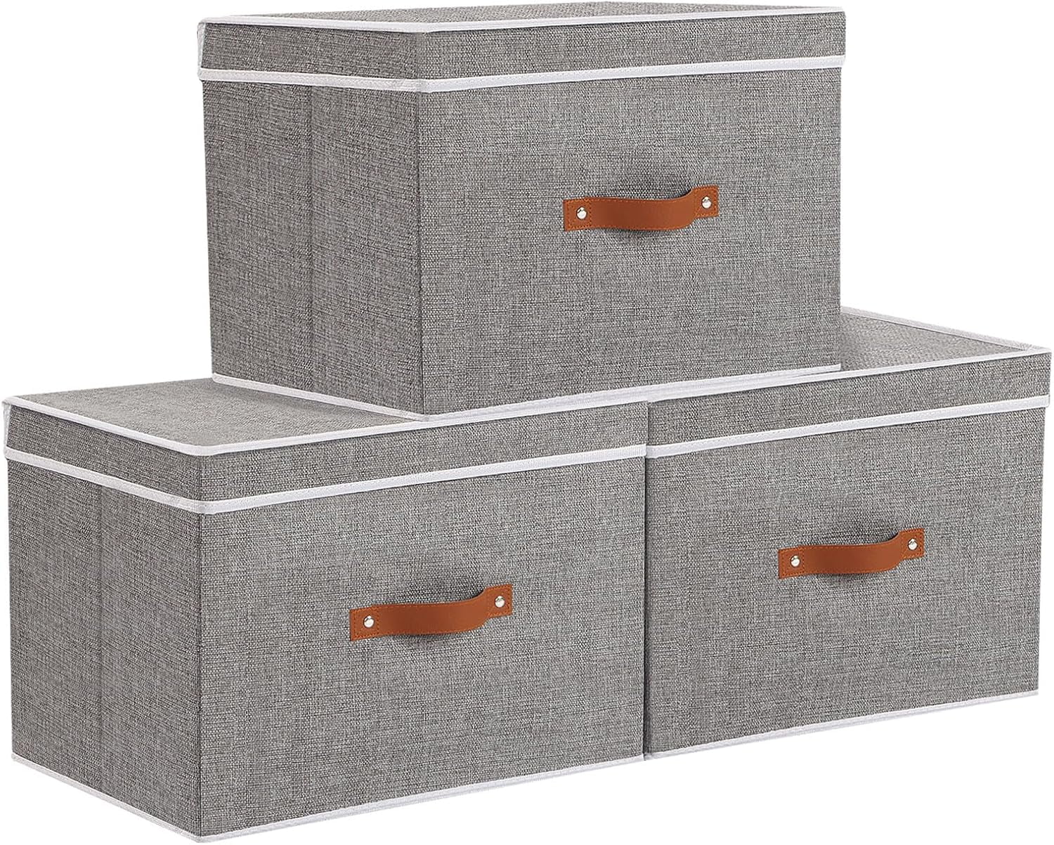 Collapsible Storage Bins with Lids, 3 Pack Linen Foldable Cloth Baskets ...