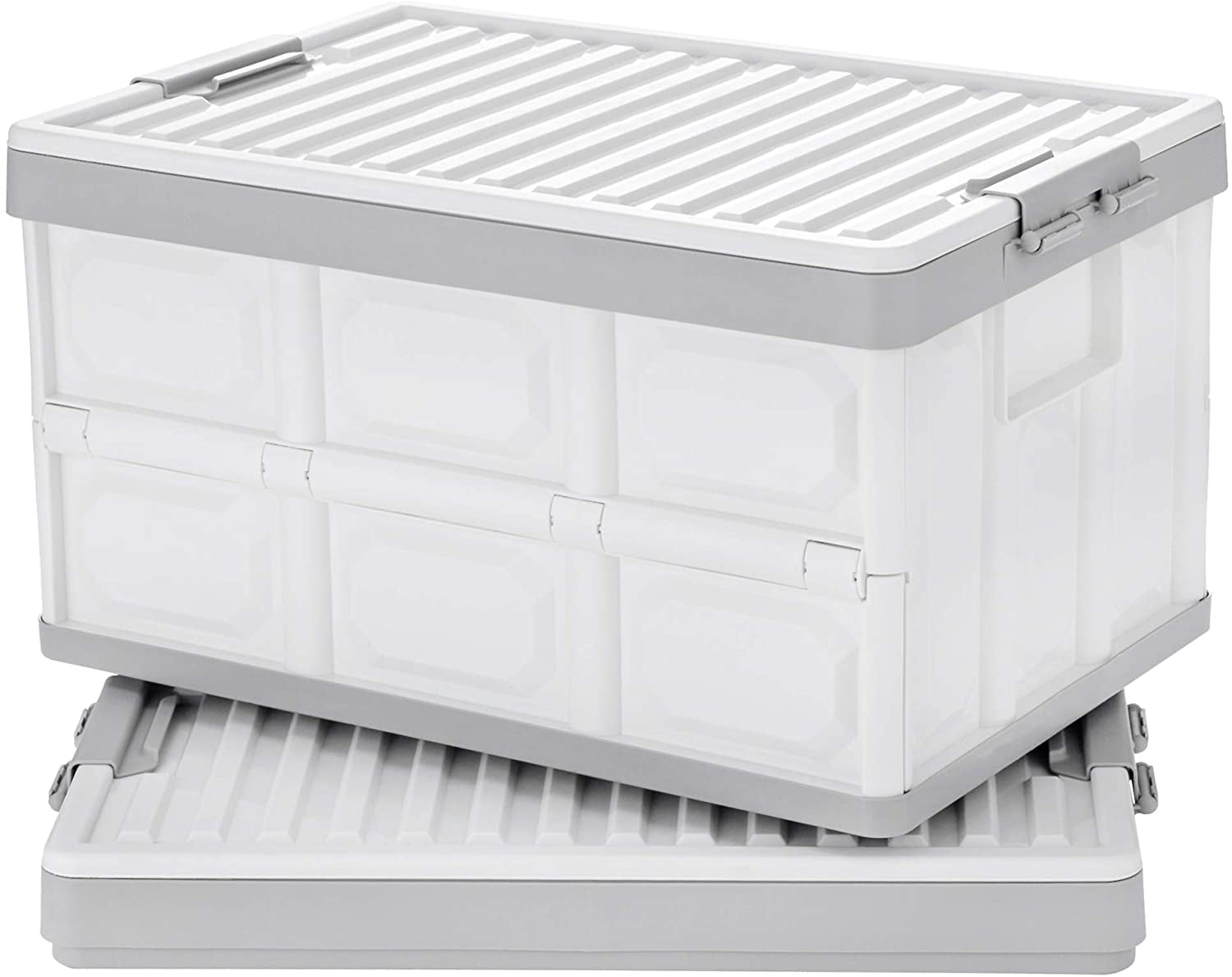 Collapsible Storage Bins with Lids 30L, Folding Plastic Stackable ...