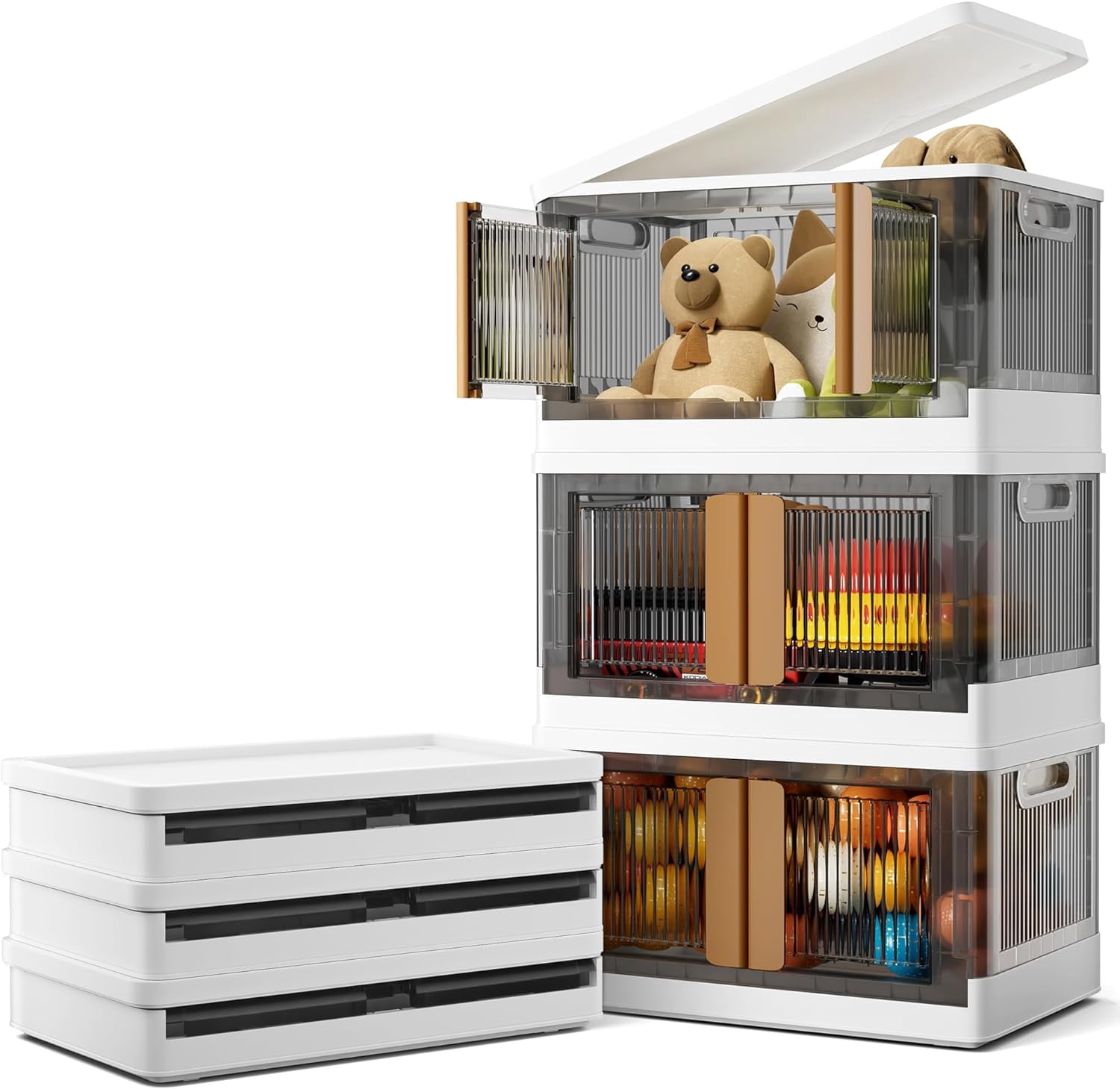 Collapsible Storage Bins with Lids - 8.4 Gal Stackable Storage Bins Open Front - Foldable Closet ...