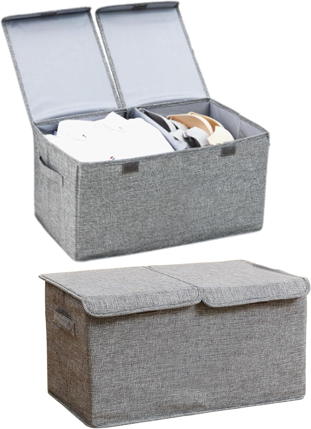 Collapsible Storage Bins with Lids & Handles: 2 Pack Foldable Linen ...
