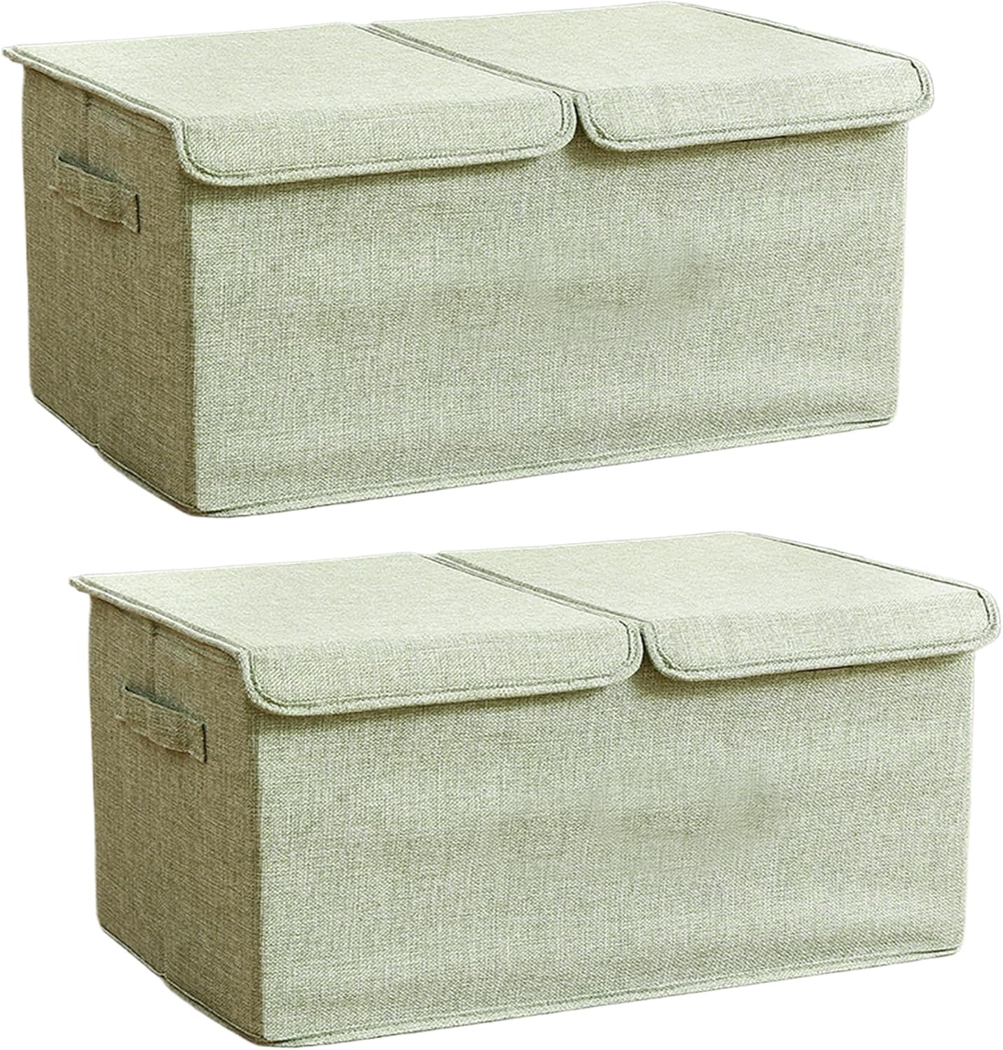 Collapsible Storage Bins with Lids & Handles: 2 Pack Foldable Linen ...