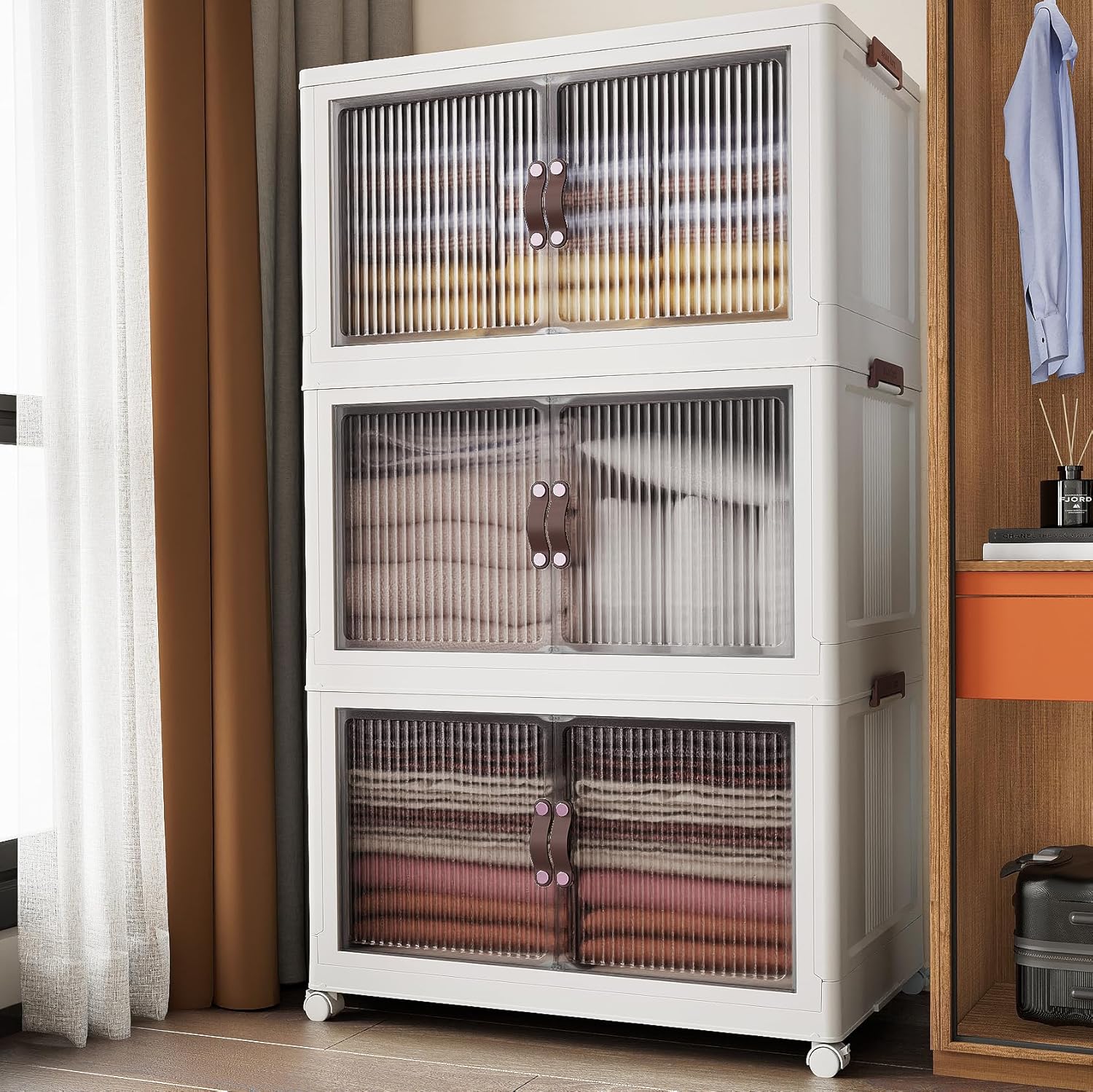 Collapsible Storage Bins with Lids and Wheels - 3 Tier Large Folding ...