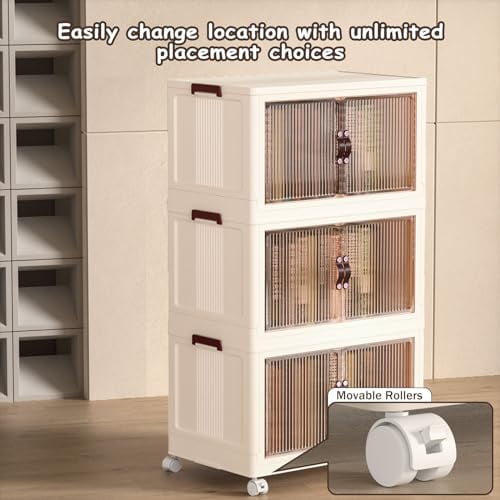 Collapsible Storage Bins with Lids and Wheels - 3 Tier Large Folding ...