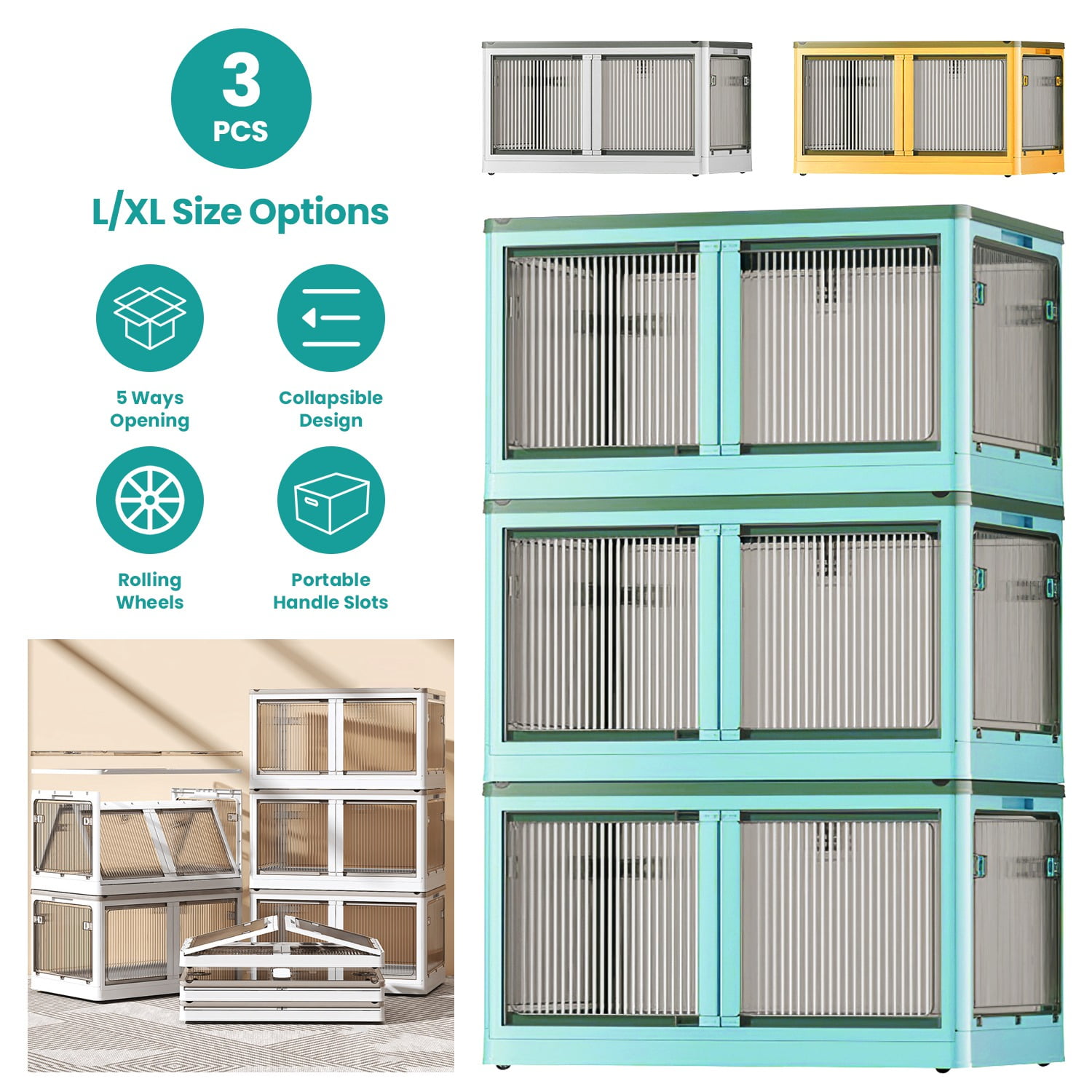 Collapsible Storage Bins with Lids TeqHome Wardrobe Closet Organizer 18 ...