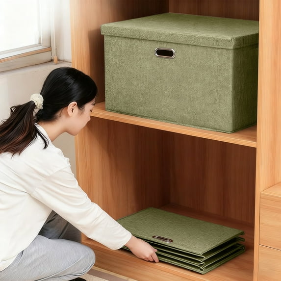 Collapsible Storage Bins with Removable Lids and Handles, Washable ...