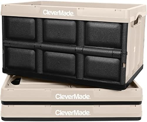 Collapsible Storage Bins - Tan 3 Pack 46L - Stackable Containers Heavy ...