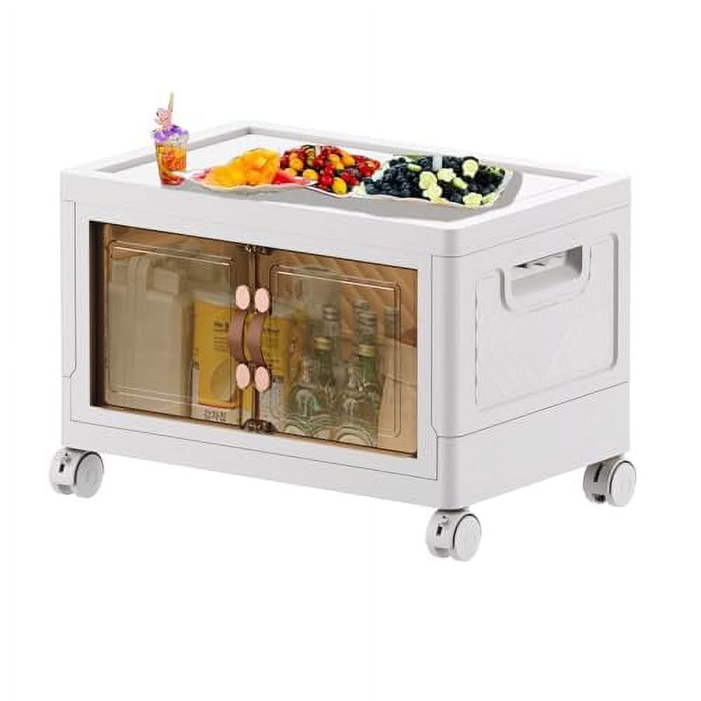 Collapsible Storage Bins with Wheels and Magnetic Doors, 34L Stackable ...