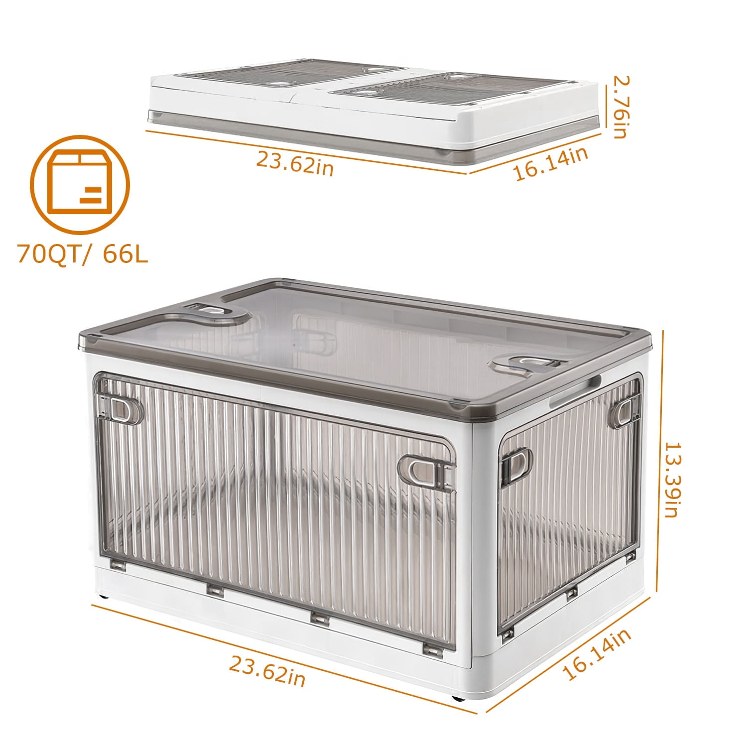 Collapsible Storage Bins, TeqHome 70QT/66L-L with Lid 4 Doors Stackable ...