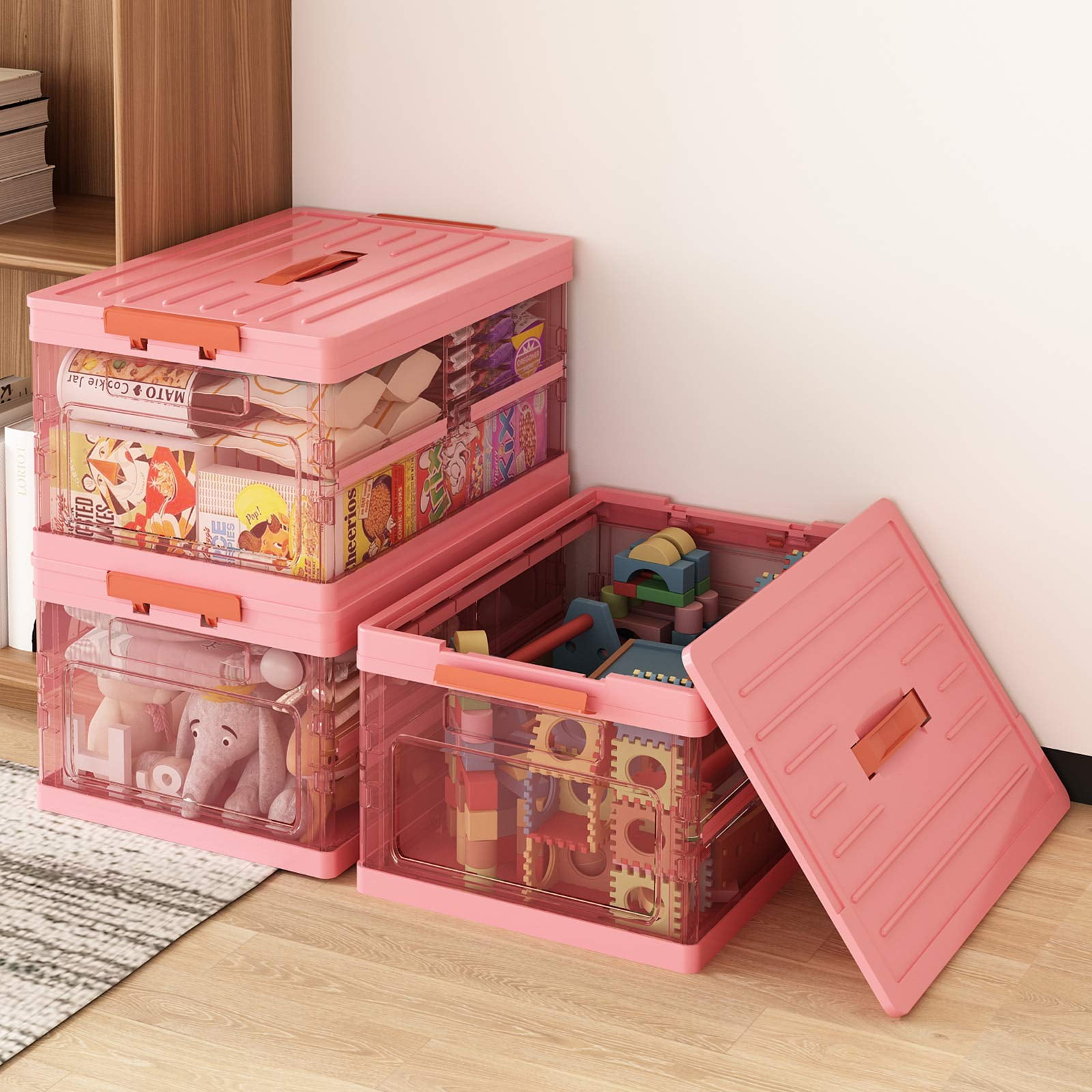 Collapsible Storage Bins with Lids, Stackable Clear Latch Storage Box ...