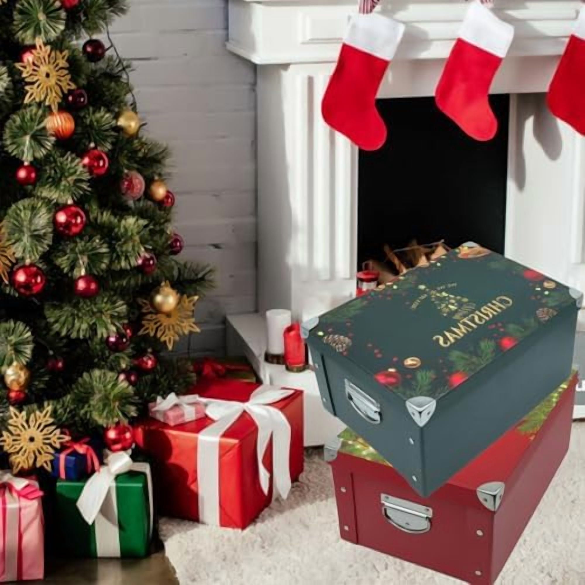 Collapsible Storage Box, Decorative Memory Box with Lid & Metal ...