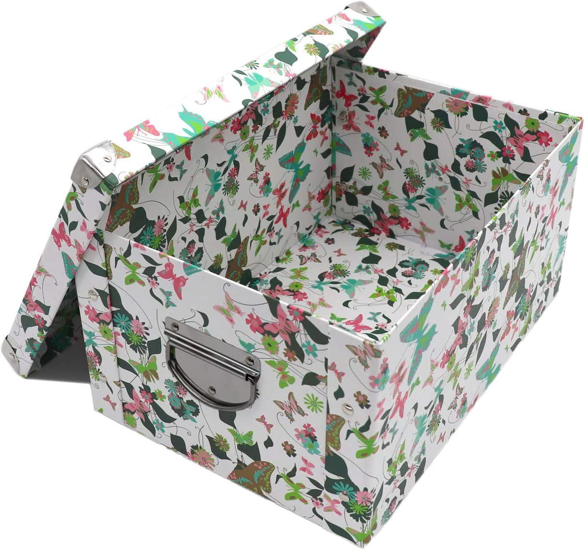 Collapsible Storage Box, Decorative Memory Box with Lid & Metal ...