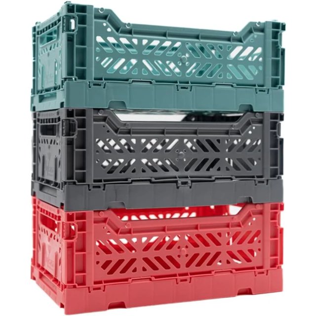 Collapsible Storage Box, Foldable Crate Organizer Bin with Handle ...