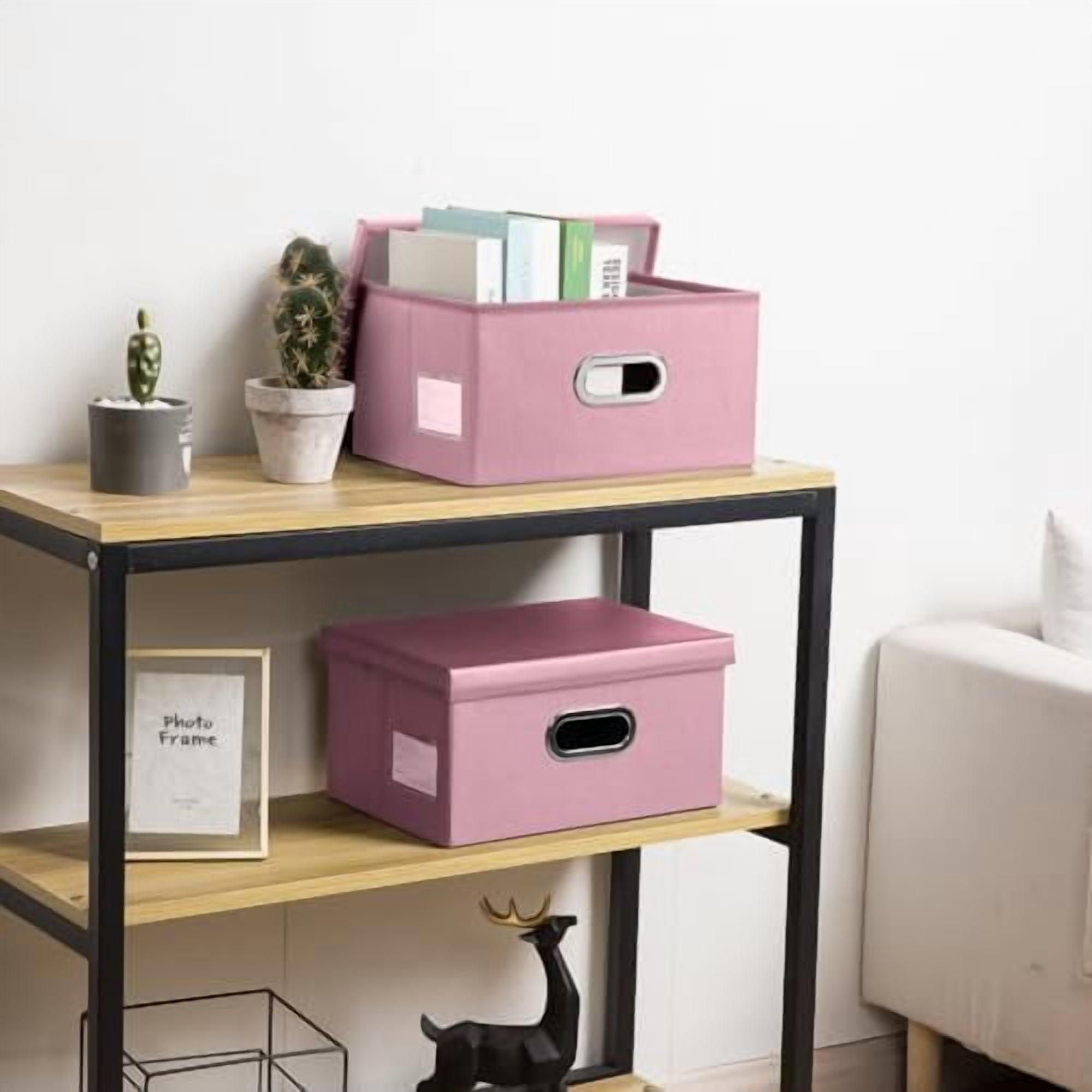 Collapsible Storage Box with Lid [1-Pack] Leather Fabric Foldable ...