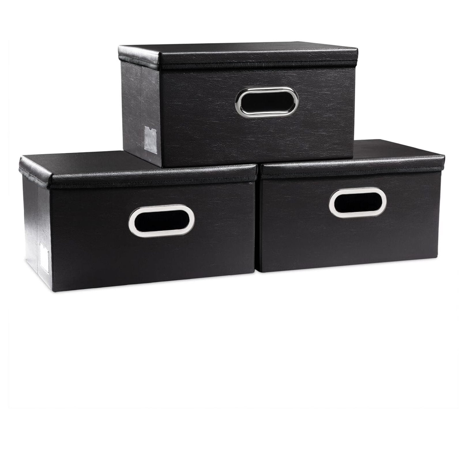 Collapsible Storage Box with Lid [3-Pack] Leather Fabric Foldable ...