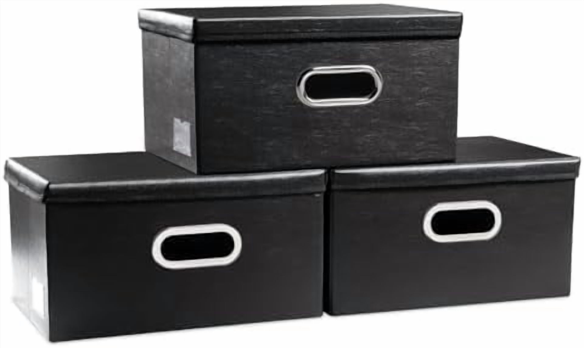 Collapsible Storage Box with Lid [3-Pack] Leather Fabric Foldable ...