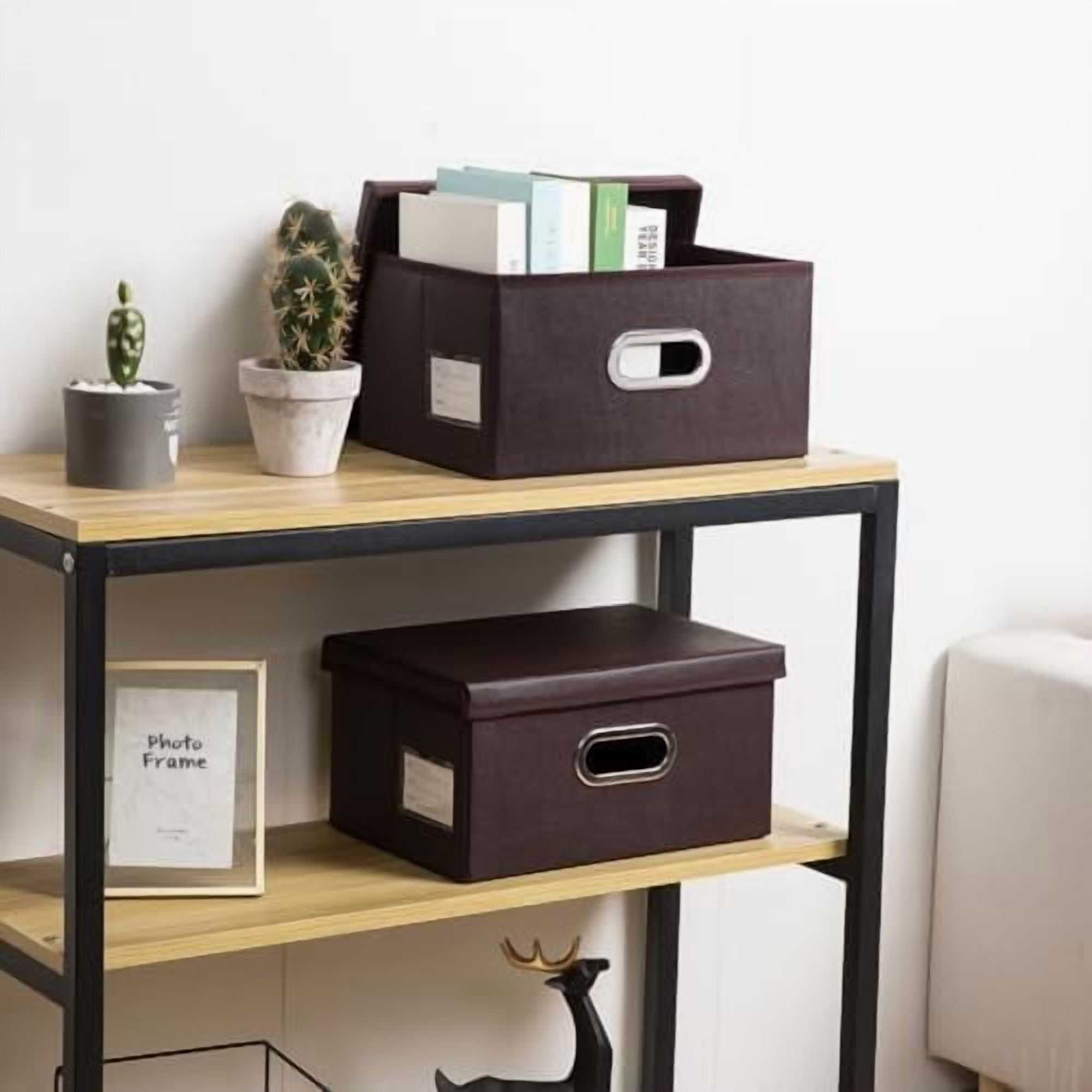 Collapsible Storage Box with Lid [3-Pack] Leather Fabric Foldable ...