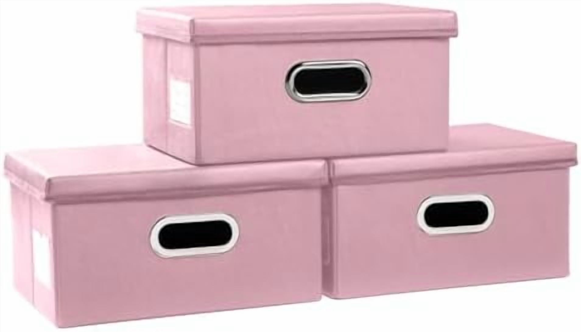 Collapsible Storage Box with Lid [3-Pack] Leather Fabric Foldable ...