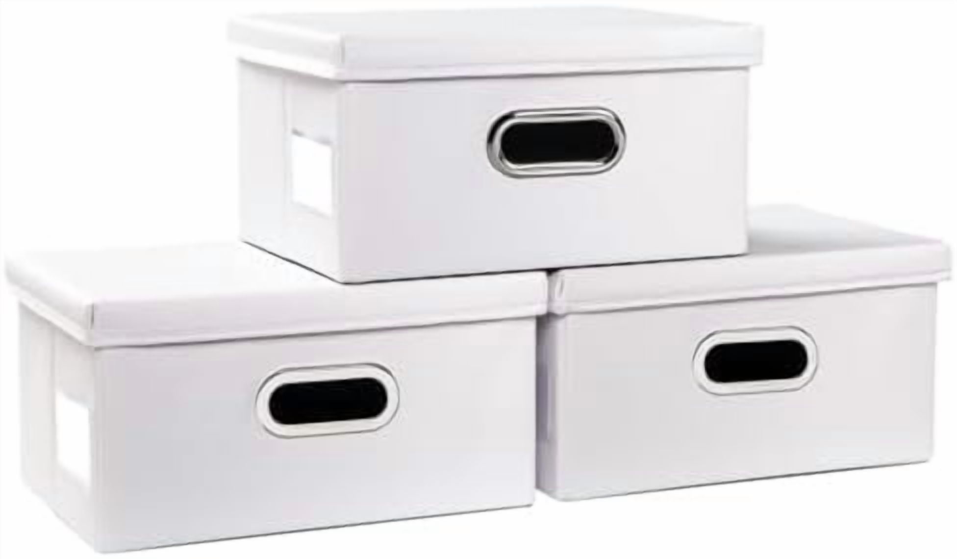 Collapsible Storage Box with Lid [3-Pack] Leather Fabric Foldable ...