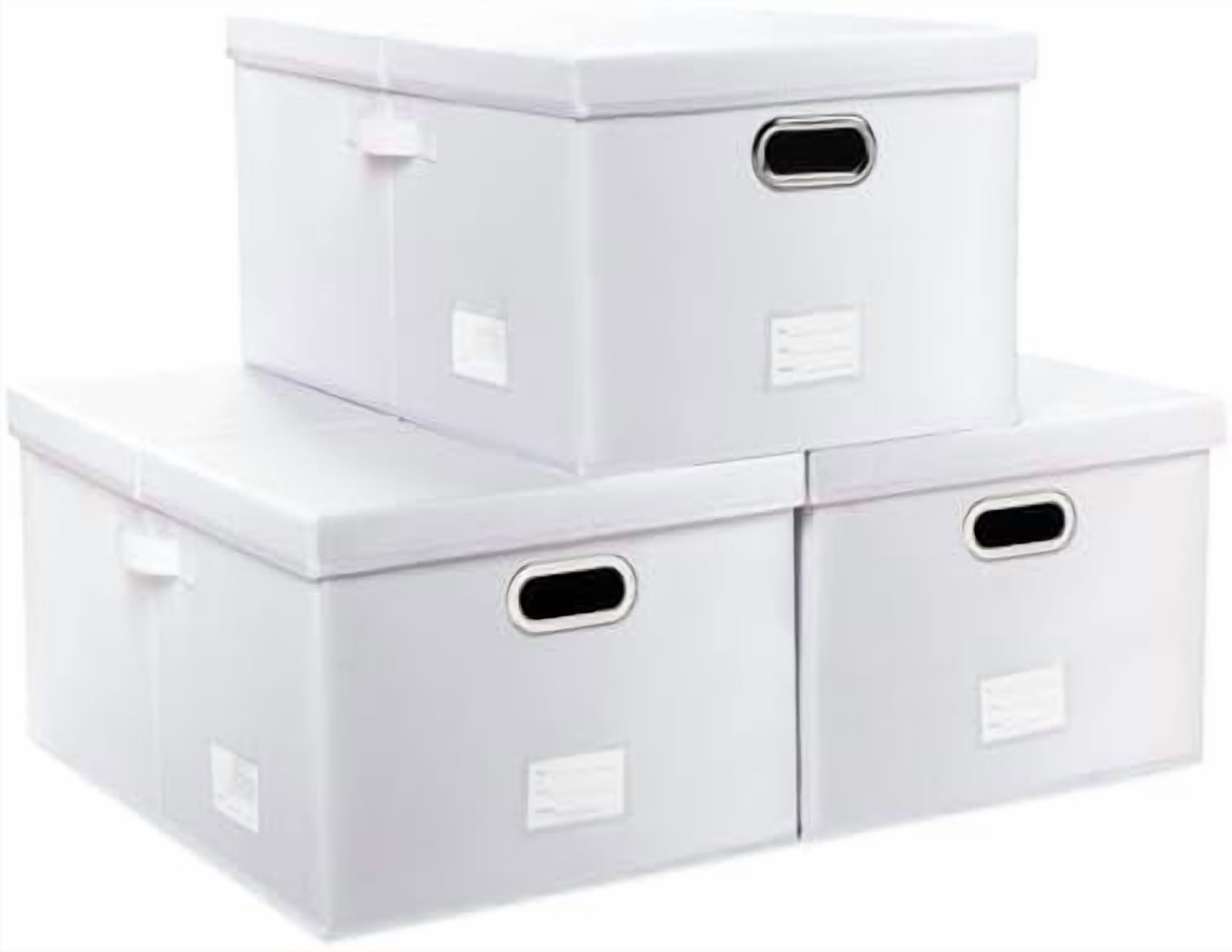 Collapsible Storage Box with Lid [3-Pack] Leather Fabric Foldable ...