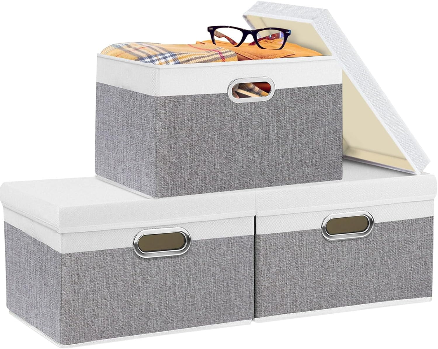 Collapsible Storage Box, Waterproof Storage Basket Bins, with Lids and ...