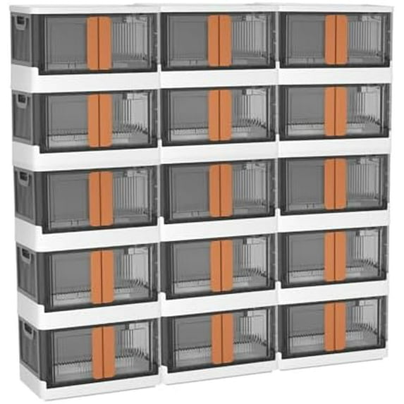 Collapsible Storage Boxes - 15-Pack of Large 8.5-Gallon/33.8-Quart Stackable Wheeled Clothing ...