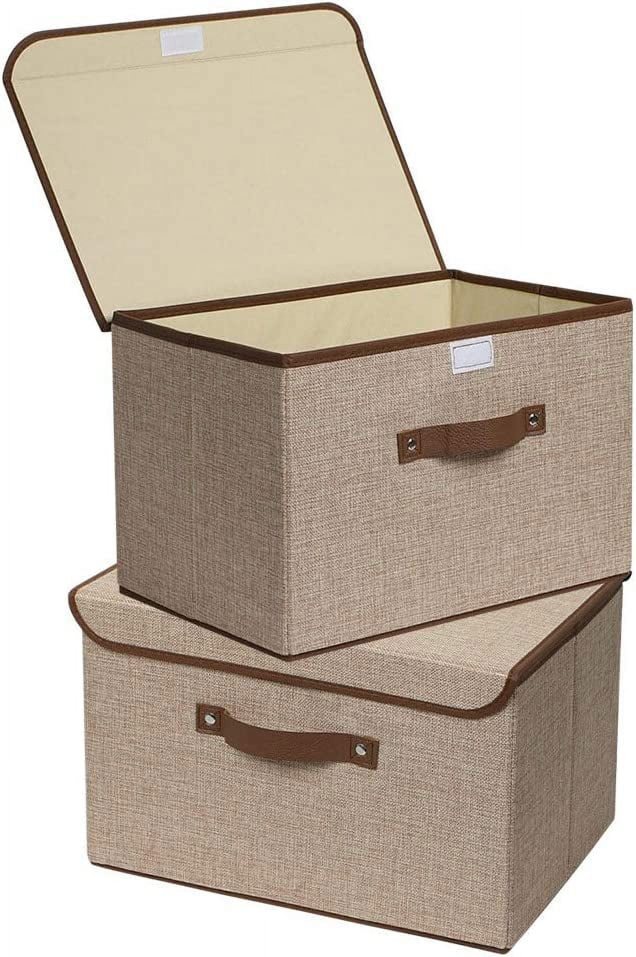 Collapsible Storage Boxes 2 Pack, Large Linen Fabric Storage Baskets ...