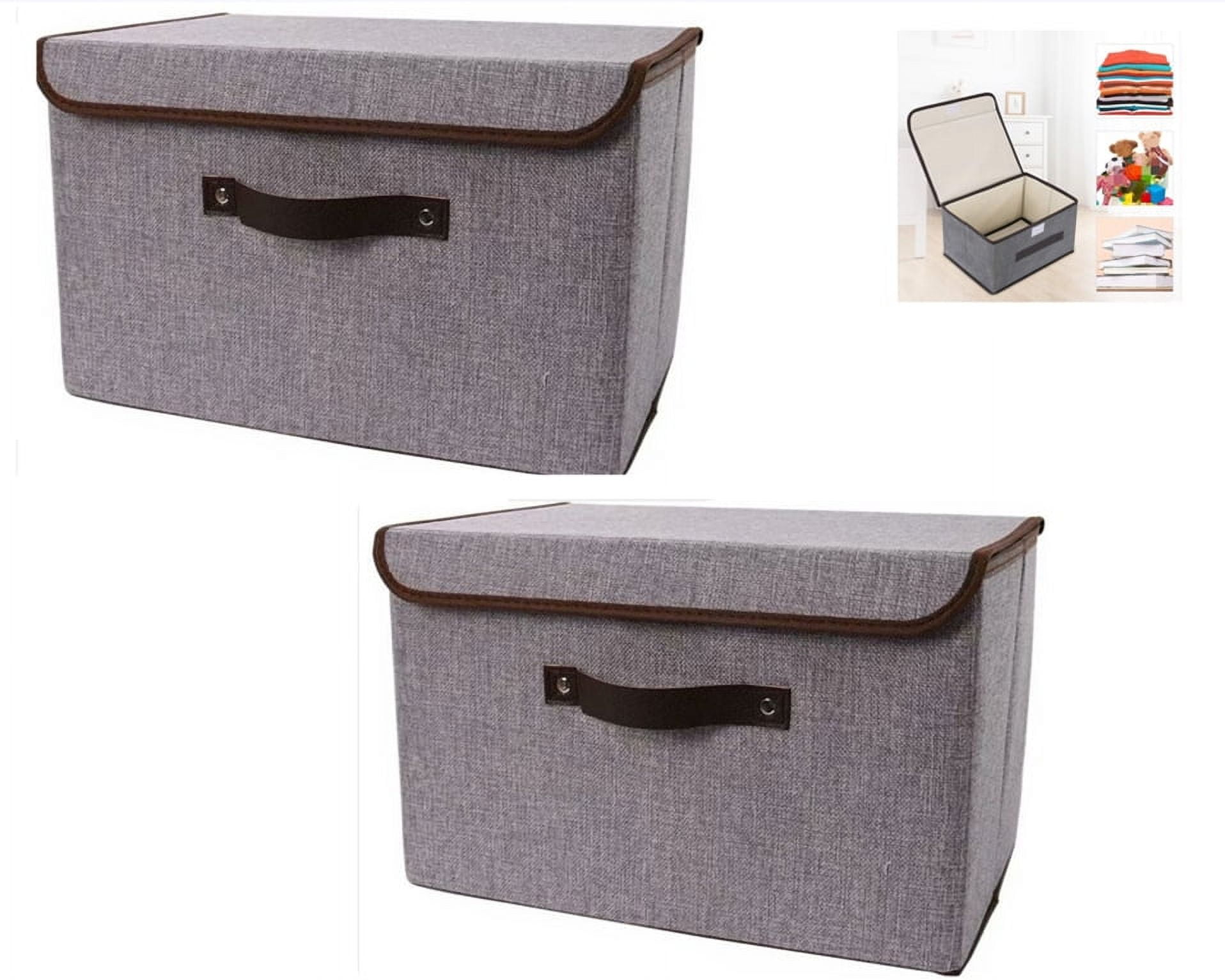 Collapsible Storage Boxes 2 Pack, Linen Fabric Storage Baskets , with ...