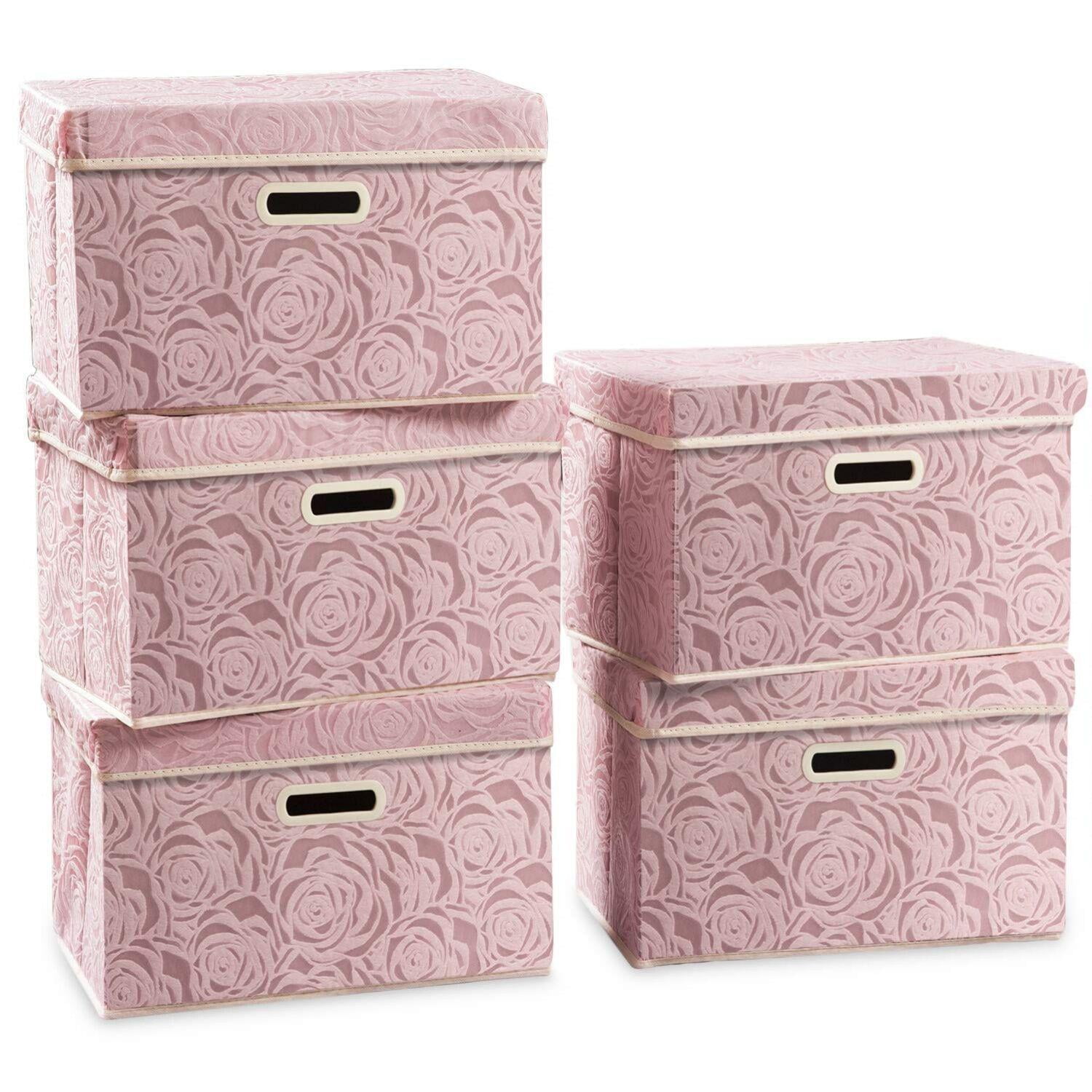 Collapsible Storage Boxes with Lids [5-Pack] Fabric Decorative Storage ...